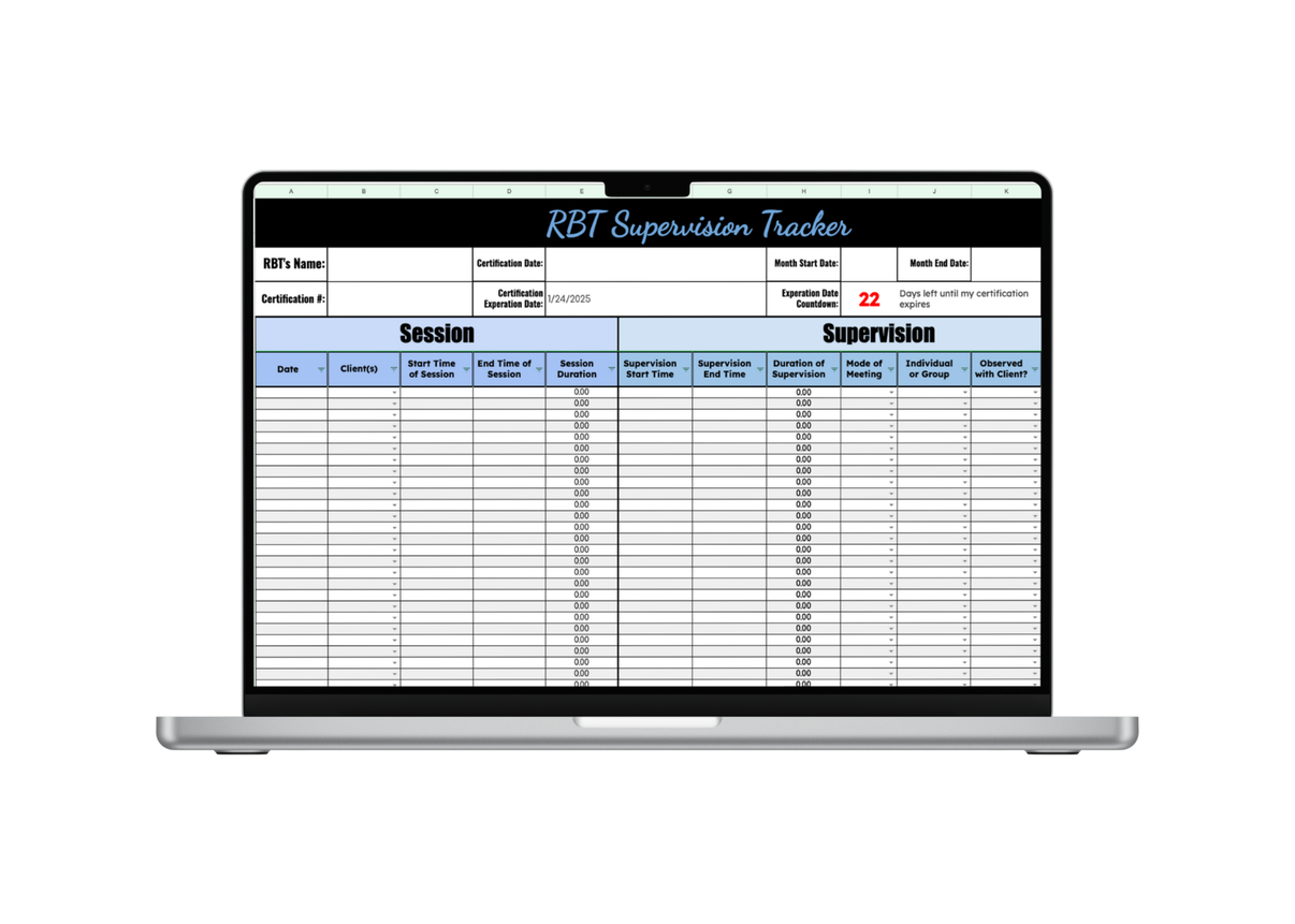 RBT Supervision Tracker (Google Sheet) – ABA.Focus