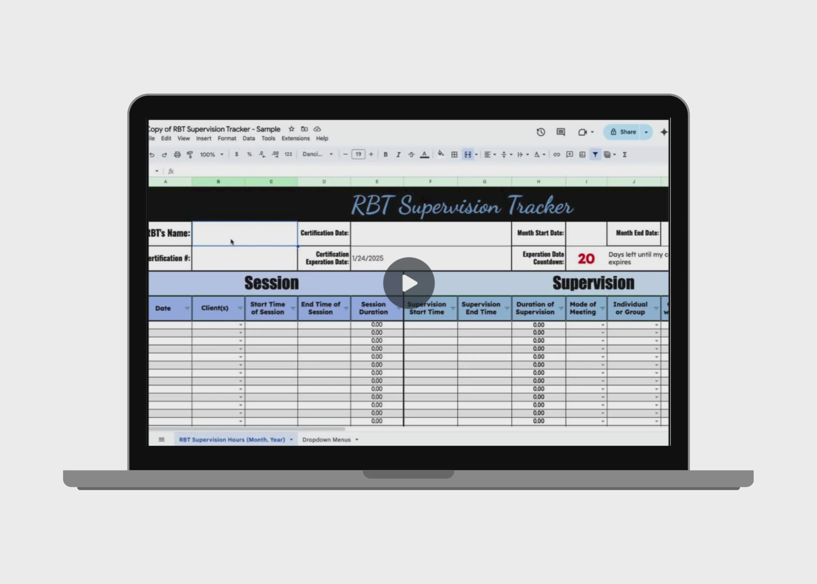 RBT Supervision Tracker (Google Sheet) – ABA.Focus
